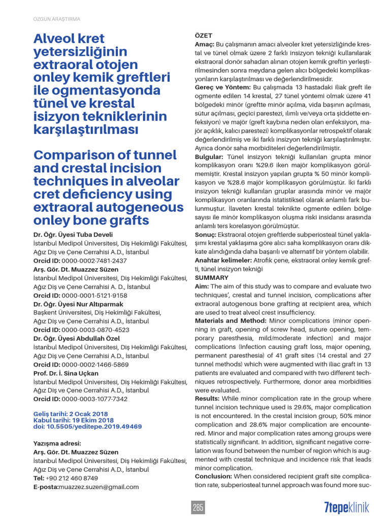 (2017 Develi) Comparison of Tunnel and Crestal Incision Techniques in ...