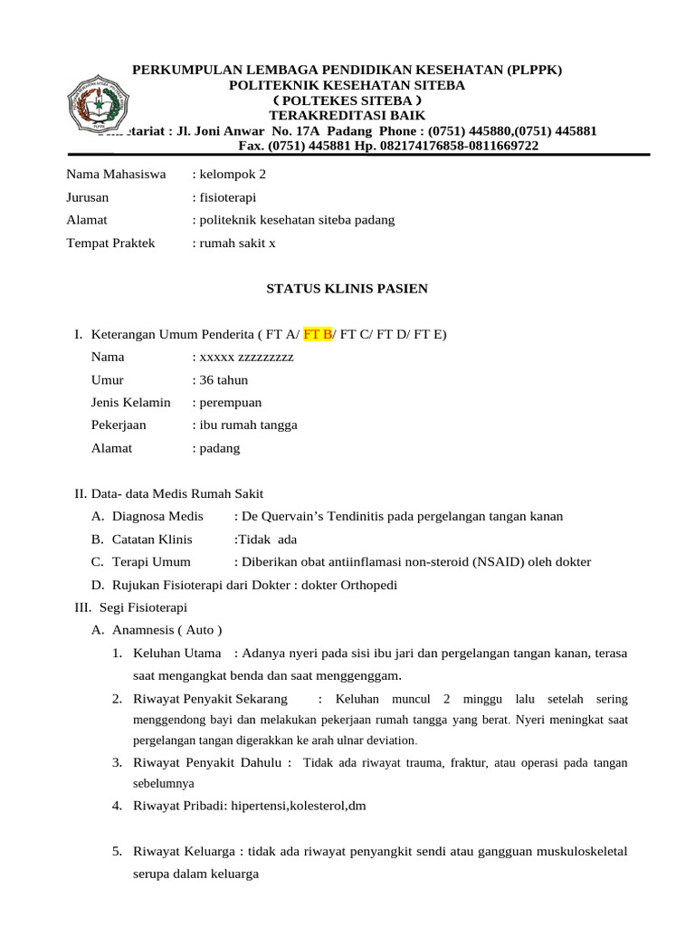 Contoh Status Klinis Pasien | PDF