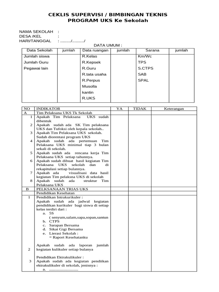 Ceklist-UKS-ke-sekolah- | PDF