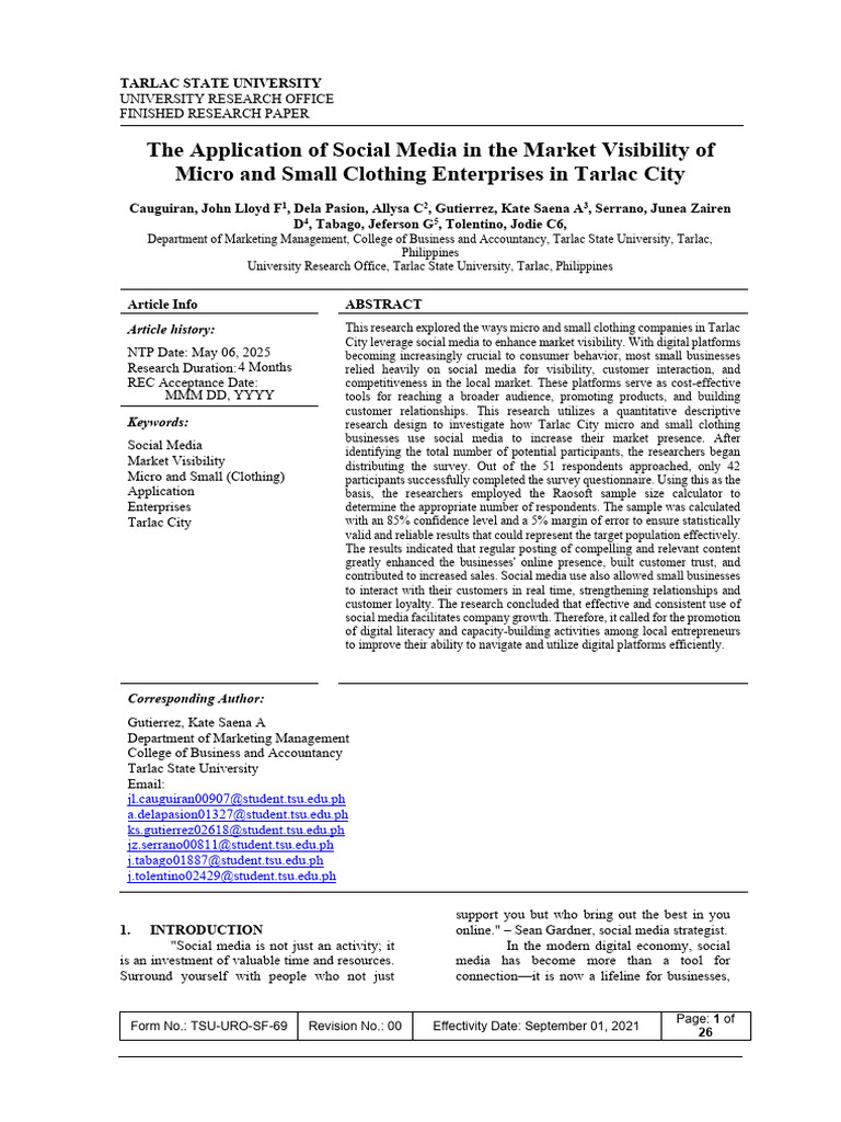 The Application of Social Media in The Market Visibility of Micro and ...