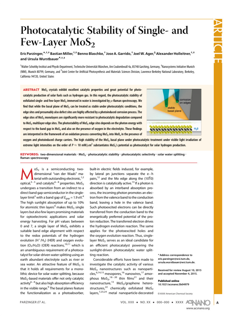 Photocatalytic Stability of MoS2 Layers | PDF | Band Gap | Atomic Force ...