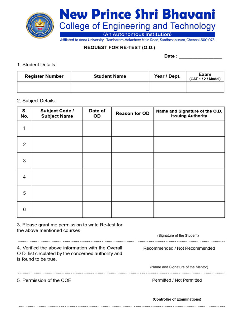 Retest Request | PDF