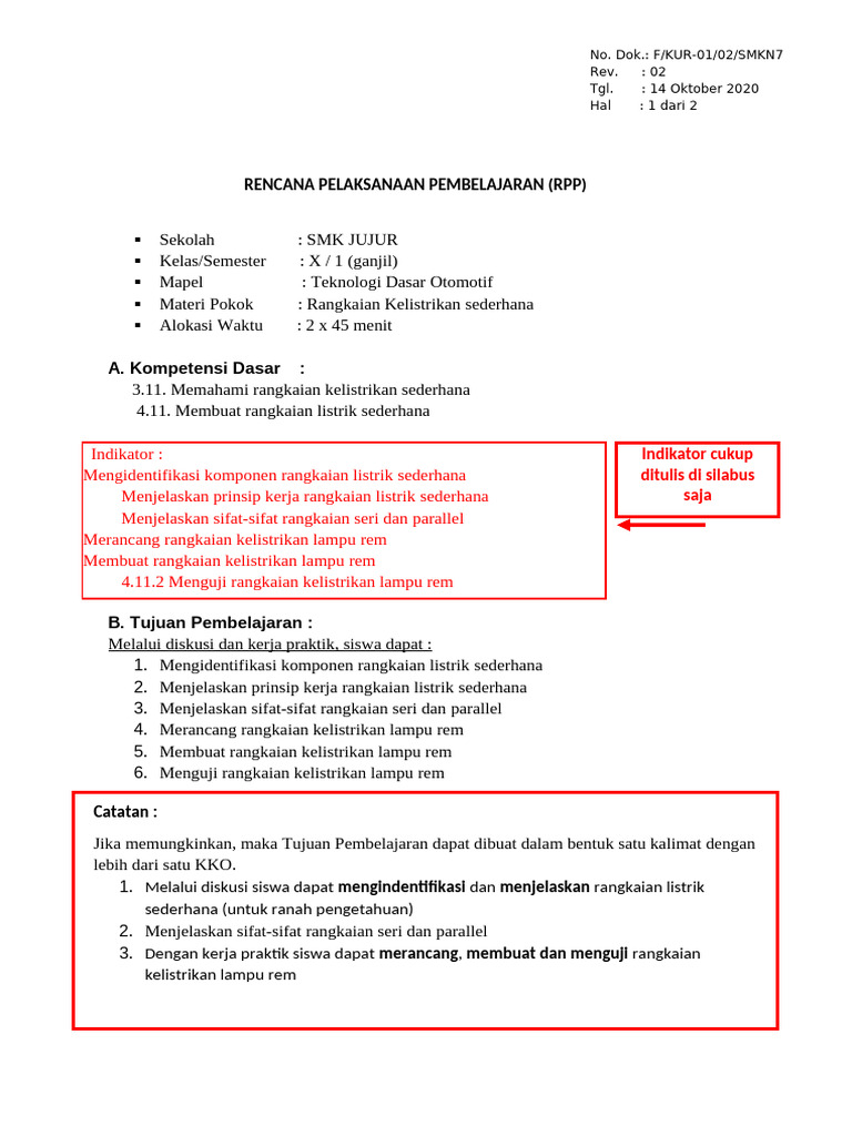 1. Formulir SOP Kur-01_RPP Revisi 2 | PDF