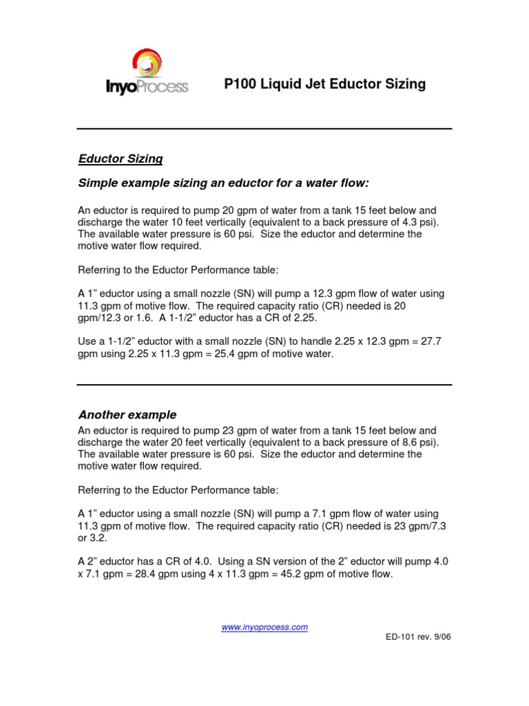 Eductor Sizing | PDF | Nozzle | Pump
