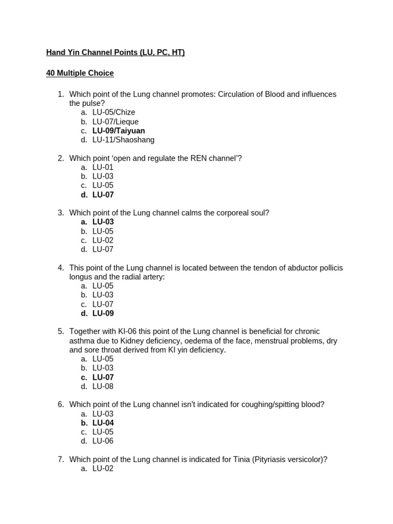 Group 1 Assignment 1_ Hand Yin Channel Points Questions & Answers | PDF ...