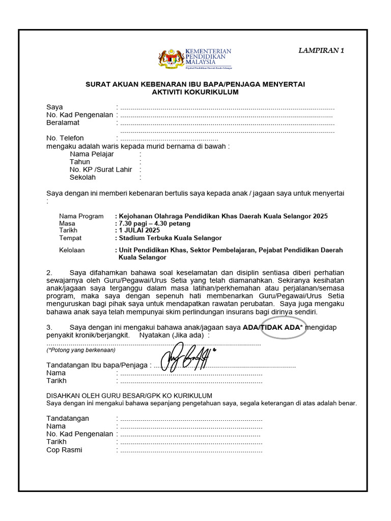 Surat Kebenaran Ibu Bapa - Edited | PDF