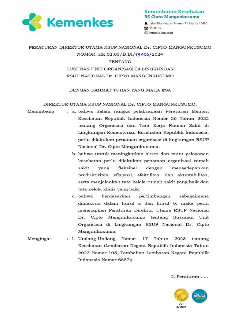 Susunan Organisasi RSUP Dr. Cipto Mangunkusumo | PDF