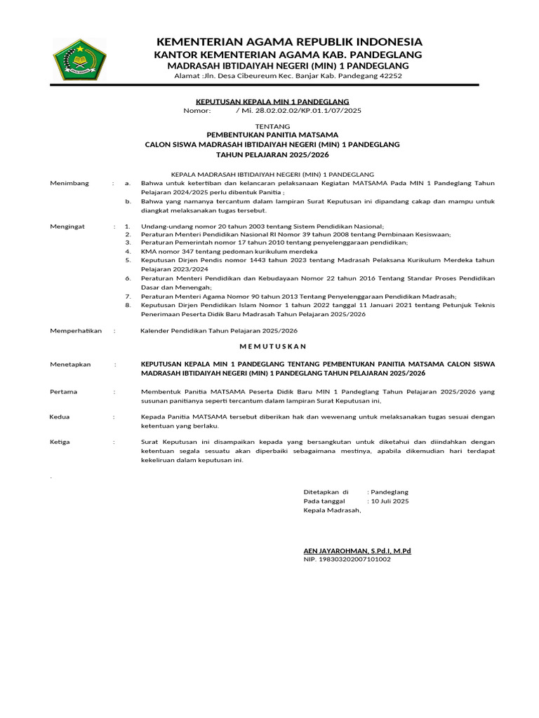 Contoh SK Matsama 20252026 | PDF