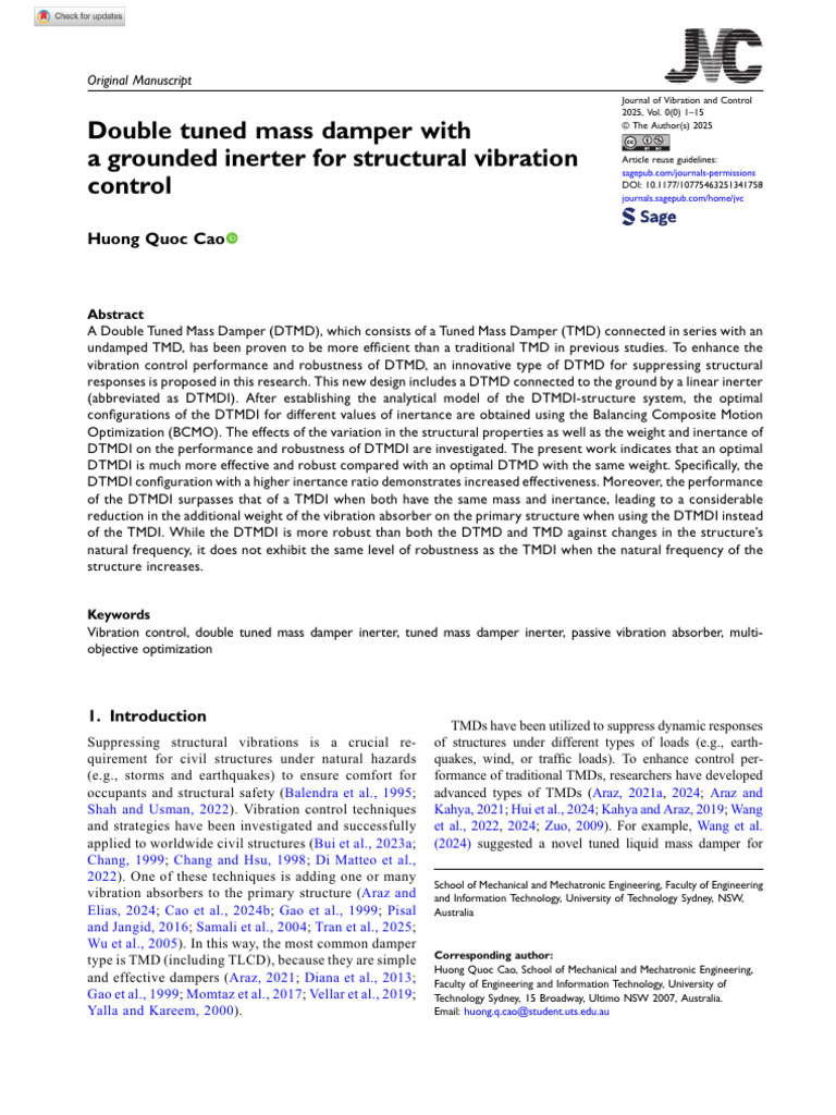 Cao 20double Tuned Mass Damper With A Grounded Inerter For Structural ...