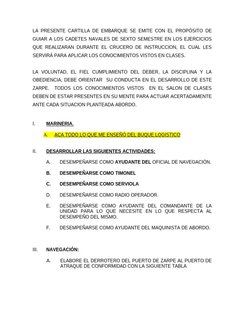 Cartilla de Embarque 6to. | PDF | Guerra Naval | Embarcación