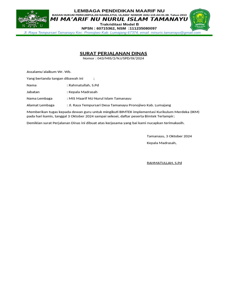 Surat Perjalanan Dinas | PDF