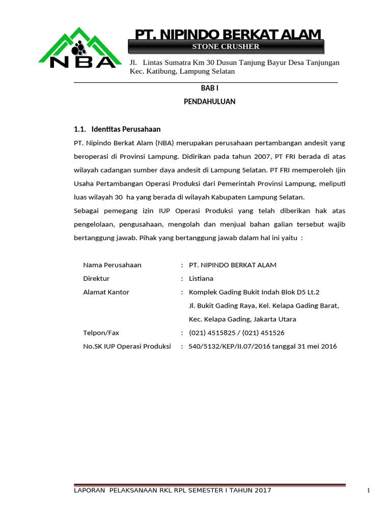 PT Nipindo: Pertambangan Andesit Lampung | PDF