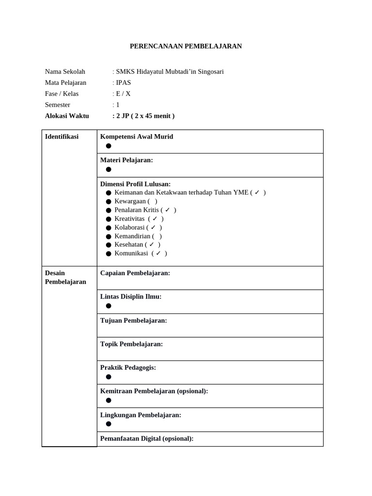 Contoh format perencanaan PM | PDF