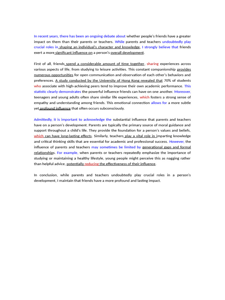 Friends vs. Parents: Influence on Growth | PDF