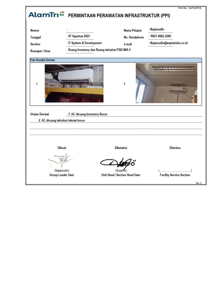 Form Permintaan Perawatan Infrastruktur (PPI) - MDD - Perbaikan AC - 07 ...