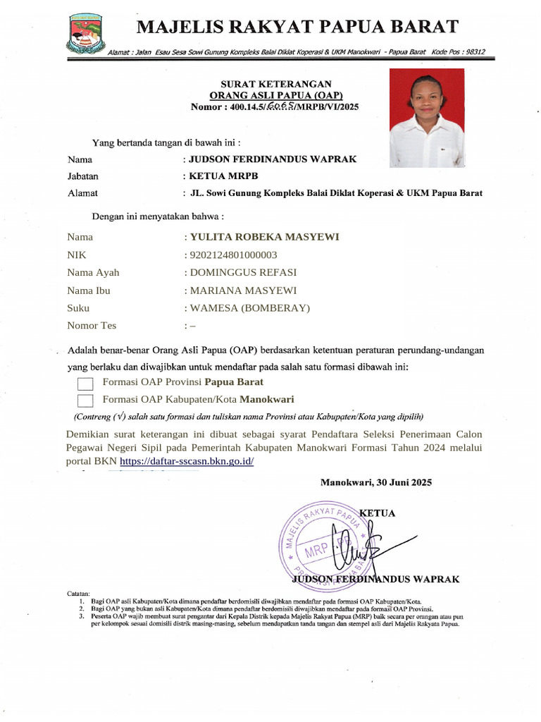 Format Keterangan Oap Dari Mrpb | PDF
