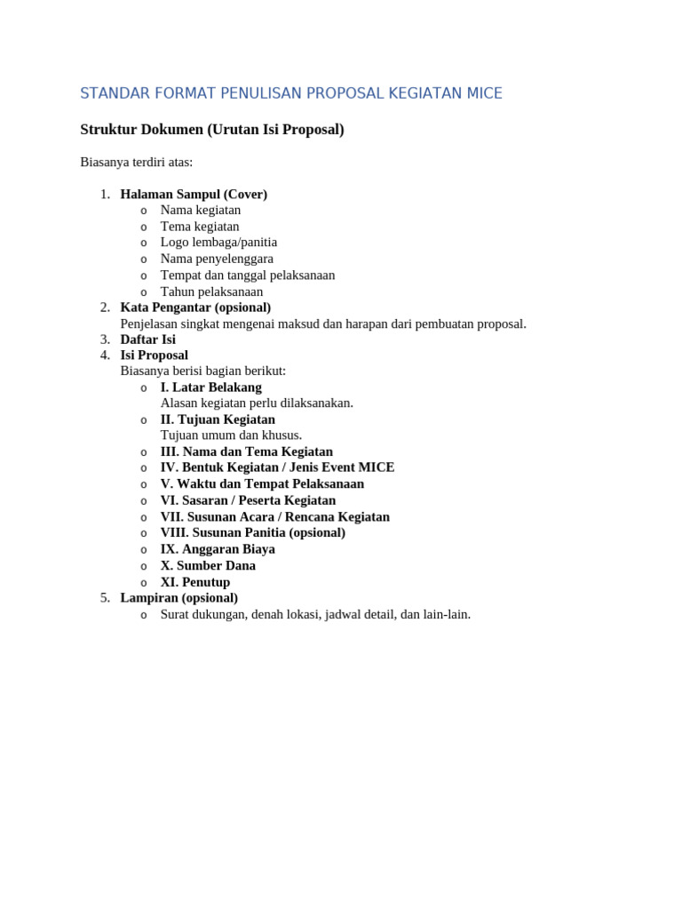 Standar Format Penulisan Proposal Kegiatan Mice | PDF