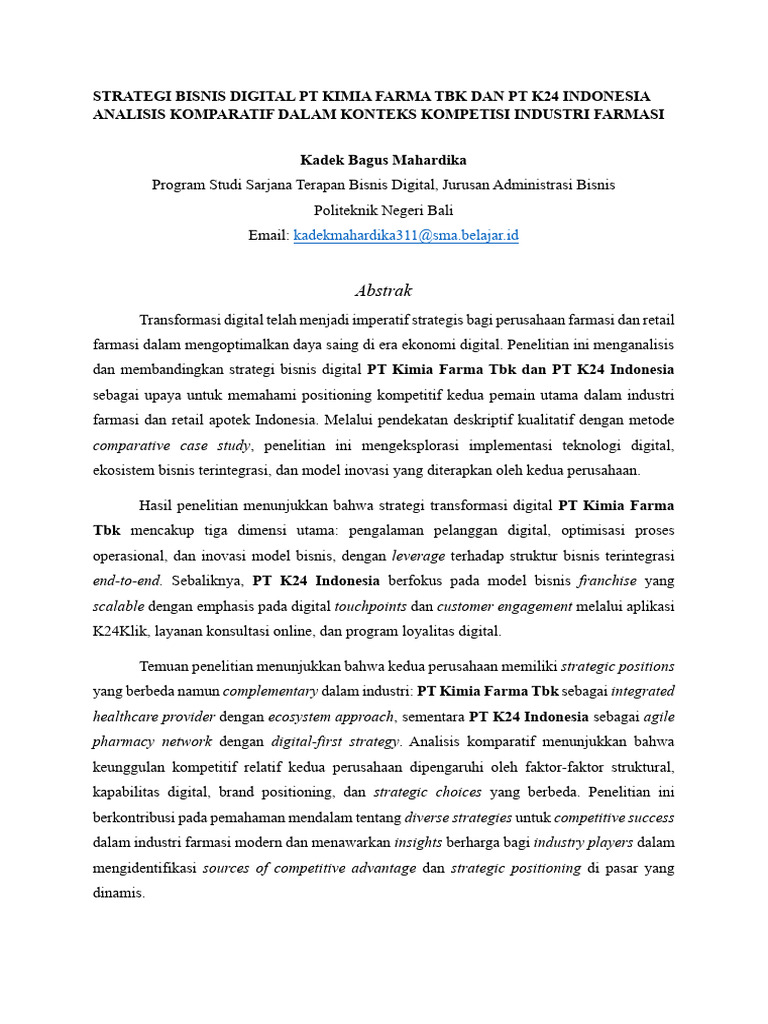 Strategi Bisnis Digital PT Kimia Farma TBK Dan PT K24 Indonesia ...