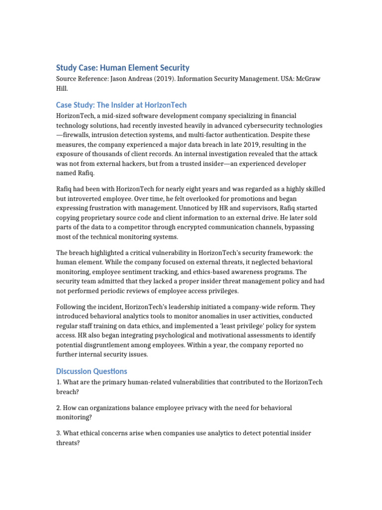 Human Element Security Case Study Jason Andreas 2019 | PDF | Security ...
