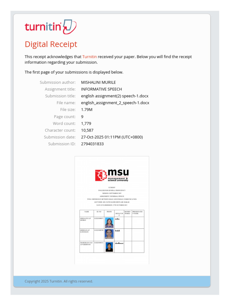 Receipt - English Assignment (2) Speech-1 | PDF