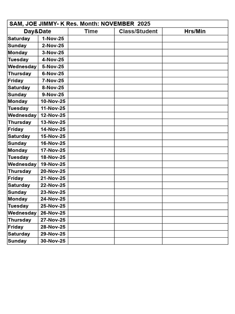 November 2025 Class Schedule | PDF