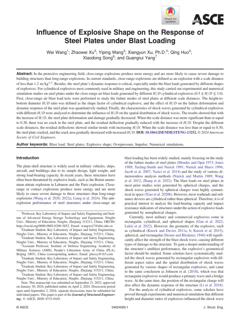 Wang Et Al Influence of Explosive Shape On The Response of Steel Plates ...