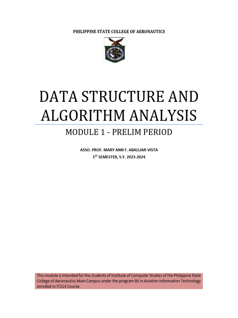 Data Structure Module 1 Prelim 2023 2024 | PDF | Data Type | Computer Engineering