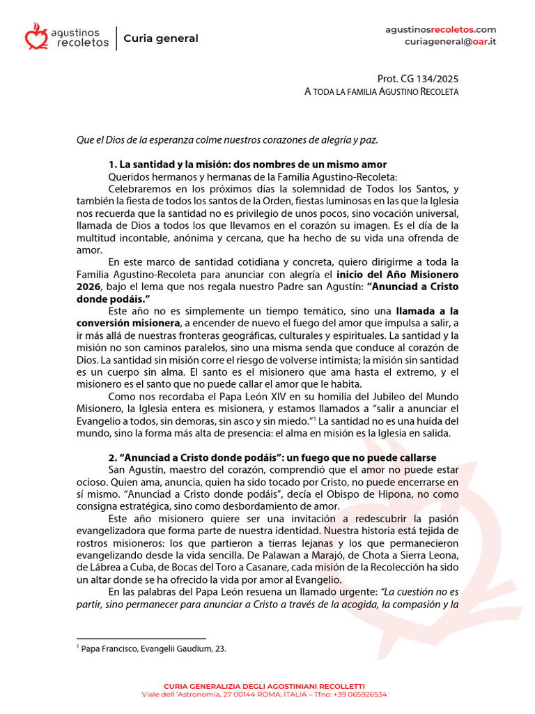 Año Misionero 2026: Santidad y Misión | PDF | Misionero | Amor