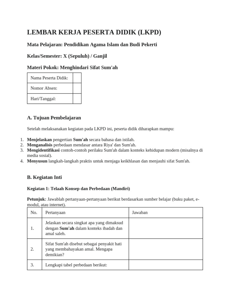 Lembar Kerja Sumah | PDF