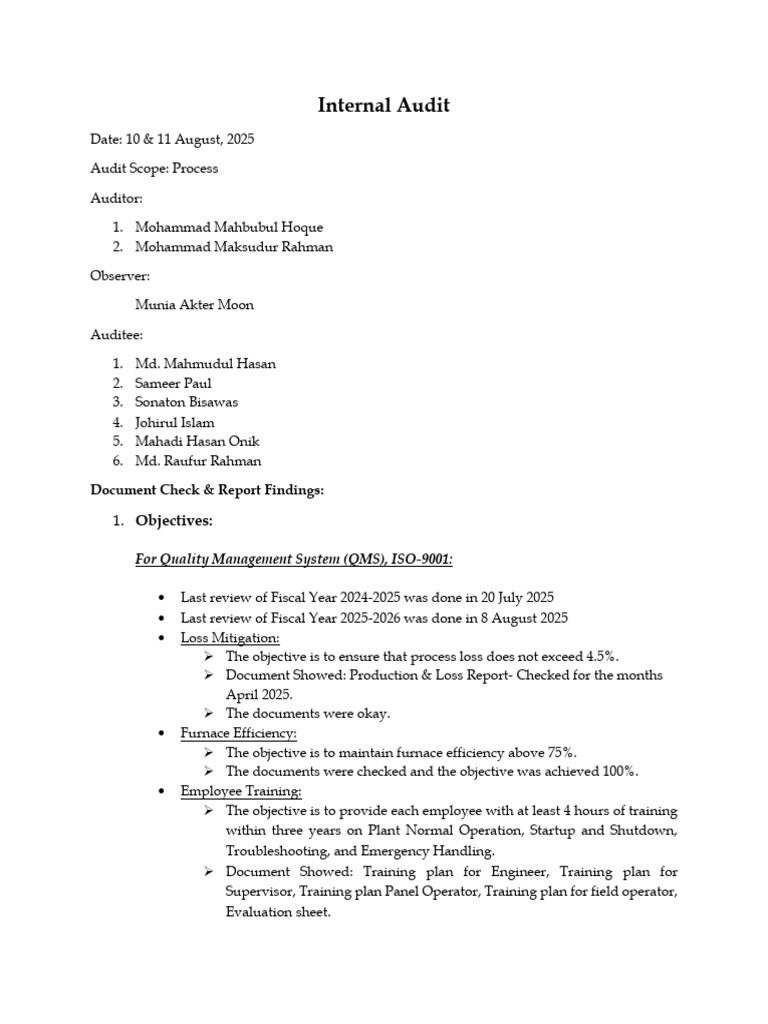 Internal Audit Report: QMS & EMS Findings | PDF | Personal Protective ...