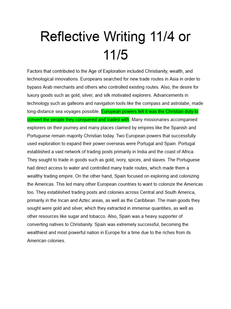 Reflective Writing 11 - 4 or 11 - 5 | PDF