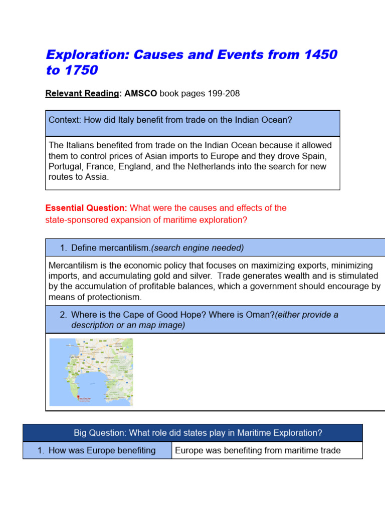 Exploration - Causes and Events From 1450 To 1750 | PDF | Mercantilism ...