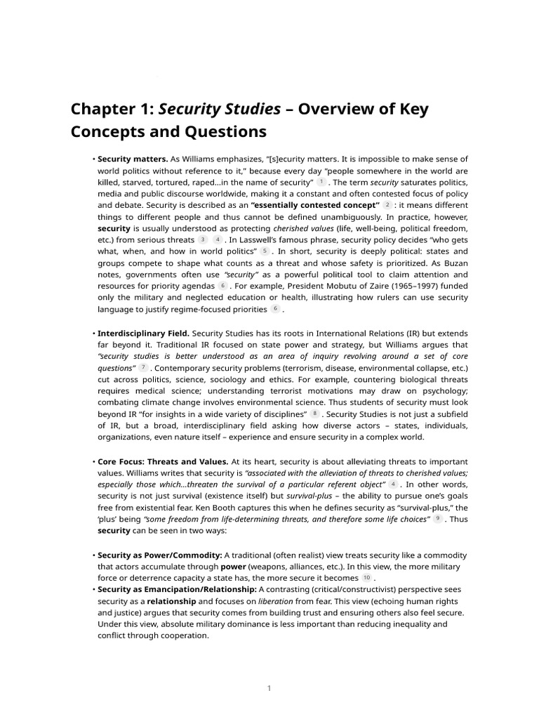 Chapter 1 Security Studies - Overview of Key Concepts and Questions | PDF | Securities ...