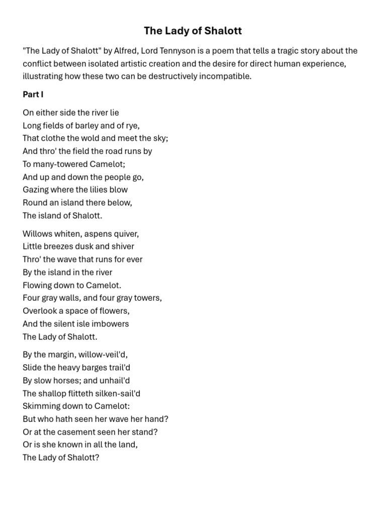 The Lady of Shalott | PDF