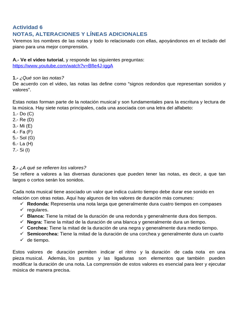Notas y valores musicales en el piano | PDF | Escala (música) | Acorde ...