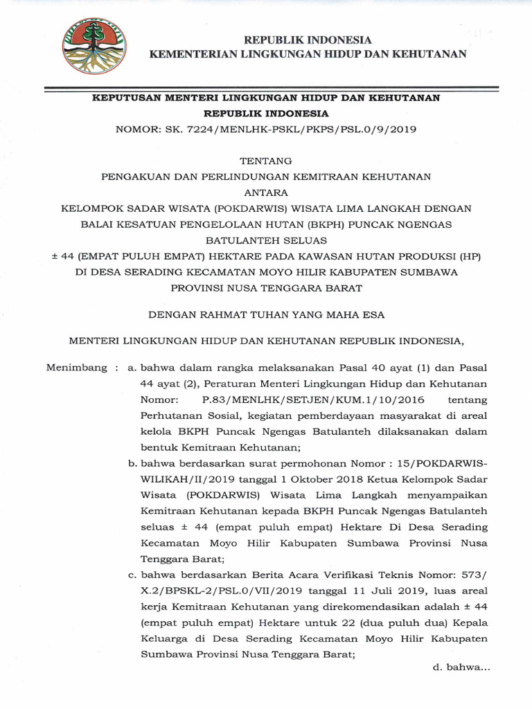 SK POKDARWIS Wisata Lima Langkah | PDF