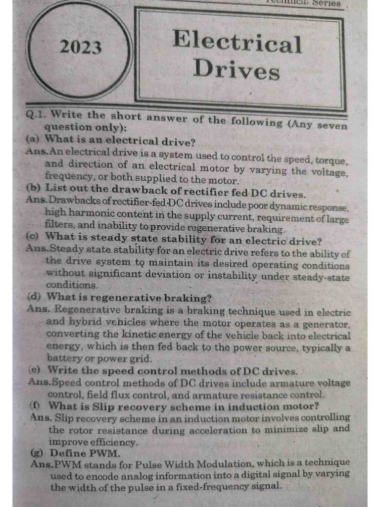 Electrical Drive 2023 Beu Pyq Solution | PDF
