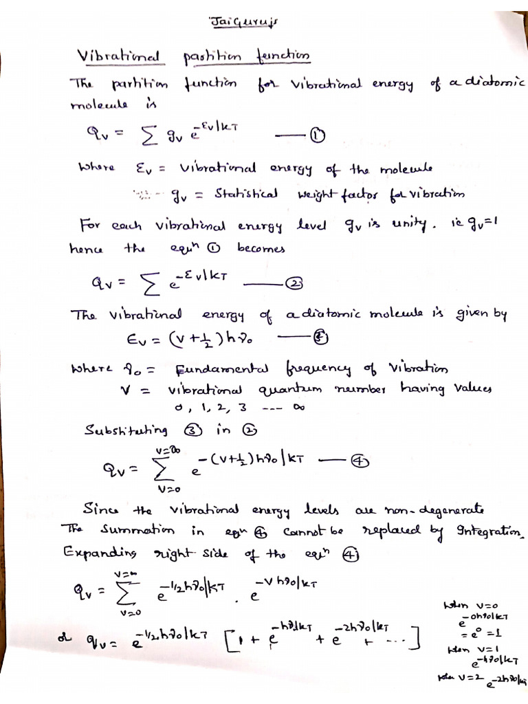Vibrational and Electronic Partition Function | PDF