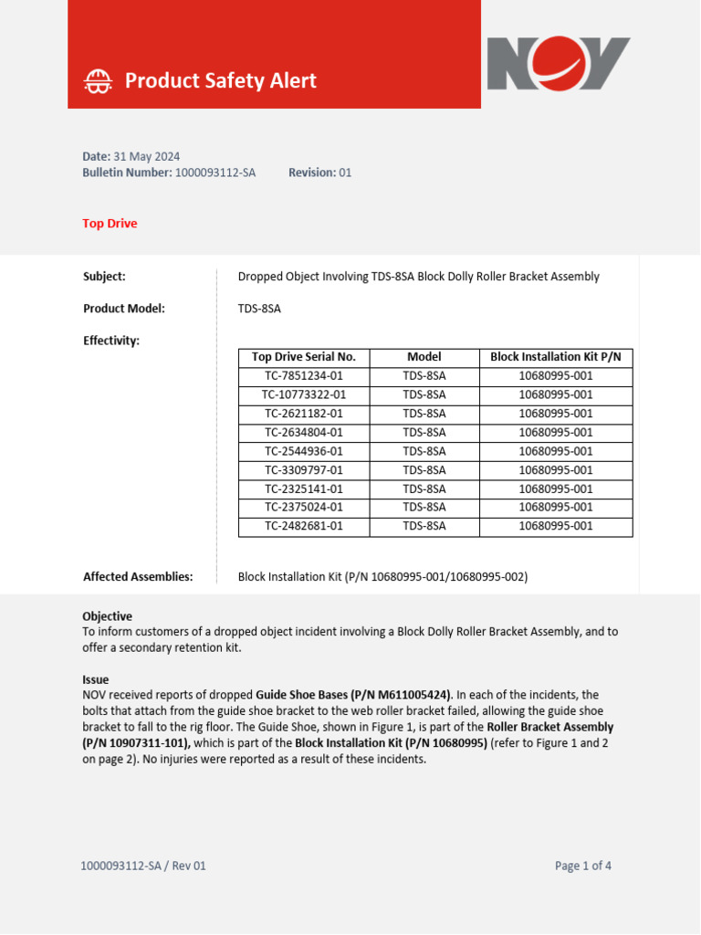 1000093112-SA - Dropped Object Involving TDS-8SA Block Dolly Roller ...