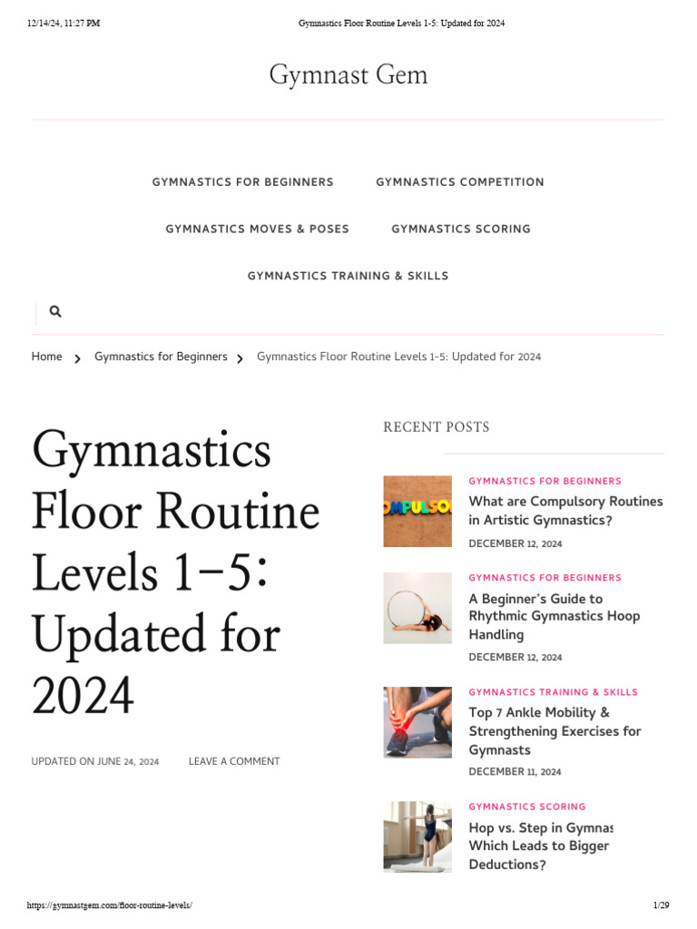 Gymnastics Floor Routine Levels 1-5 Updated For 2024 | PDF | Gymnastics ...