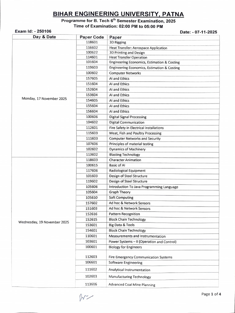 Exam Schedule 6th Sem 1762535023811-Lt No 1439 | PDF | Machine Learning ...