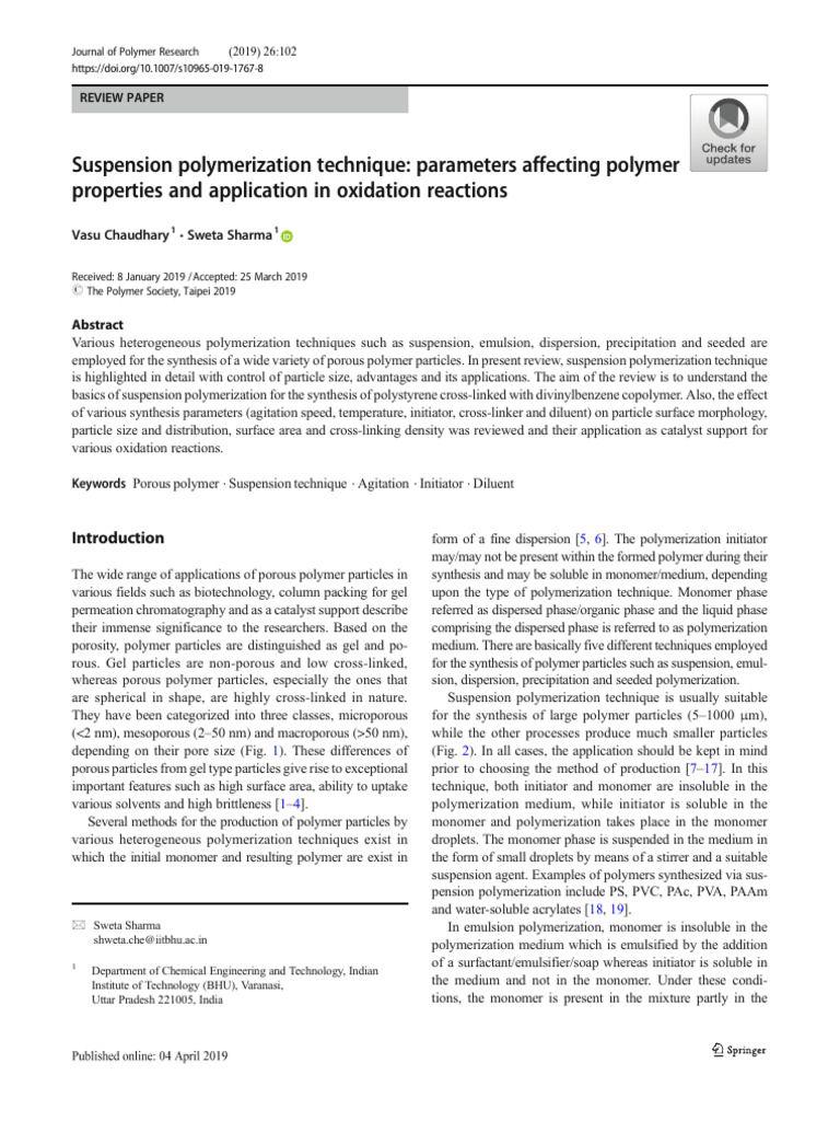 Suspension Polymerization Technique Parameters Affecting | PDF ...