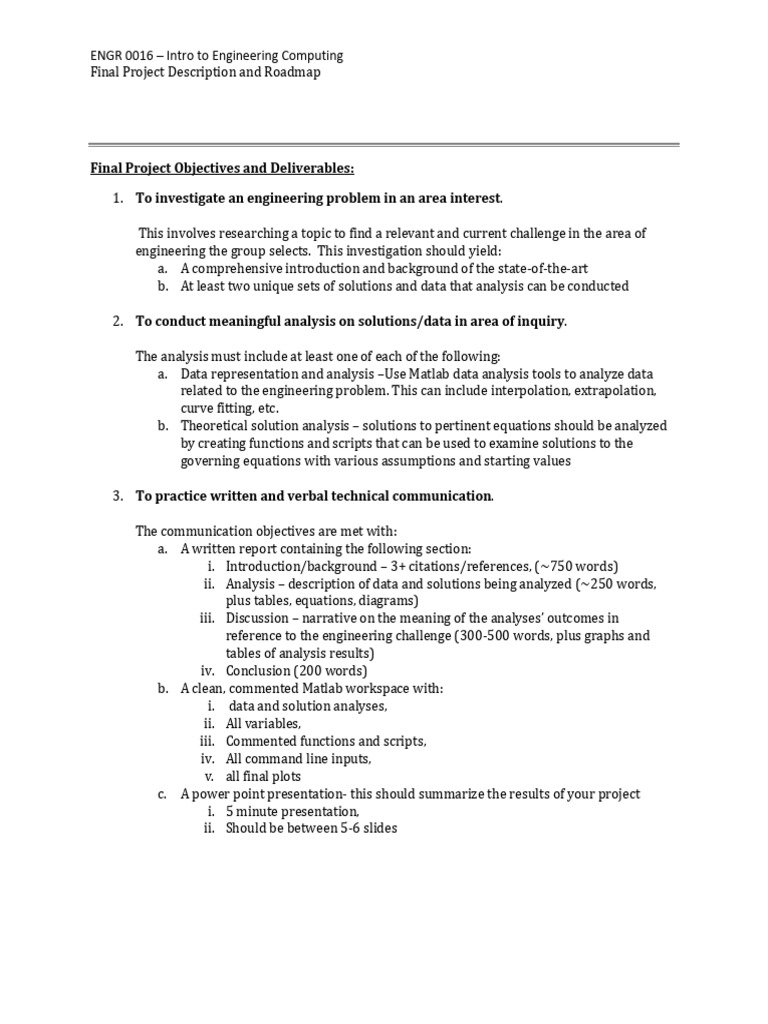 Final Project Roadmap Engr 16 | PDF | Data Analysis | Data