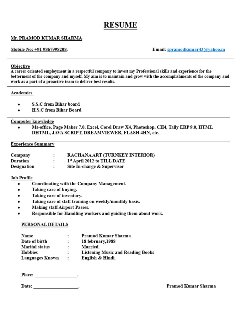 Resume - Pramod Sharma | PDF