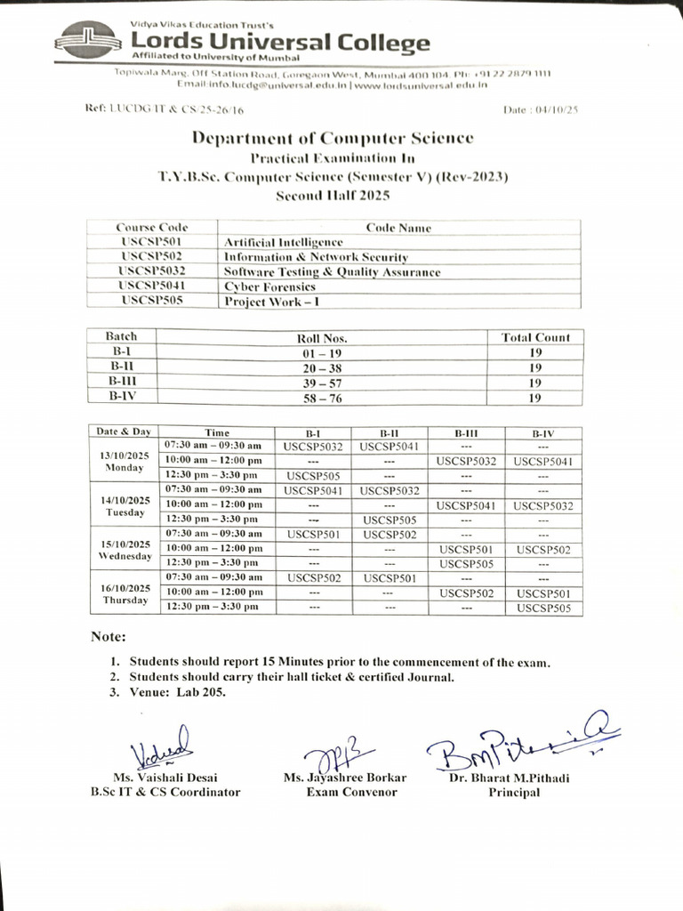 Tycs Sme v Practical Exam Timetable 04-Oct-2025 13-34-41 | PDF