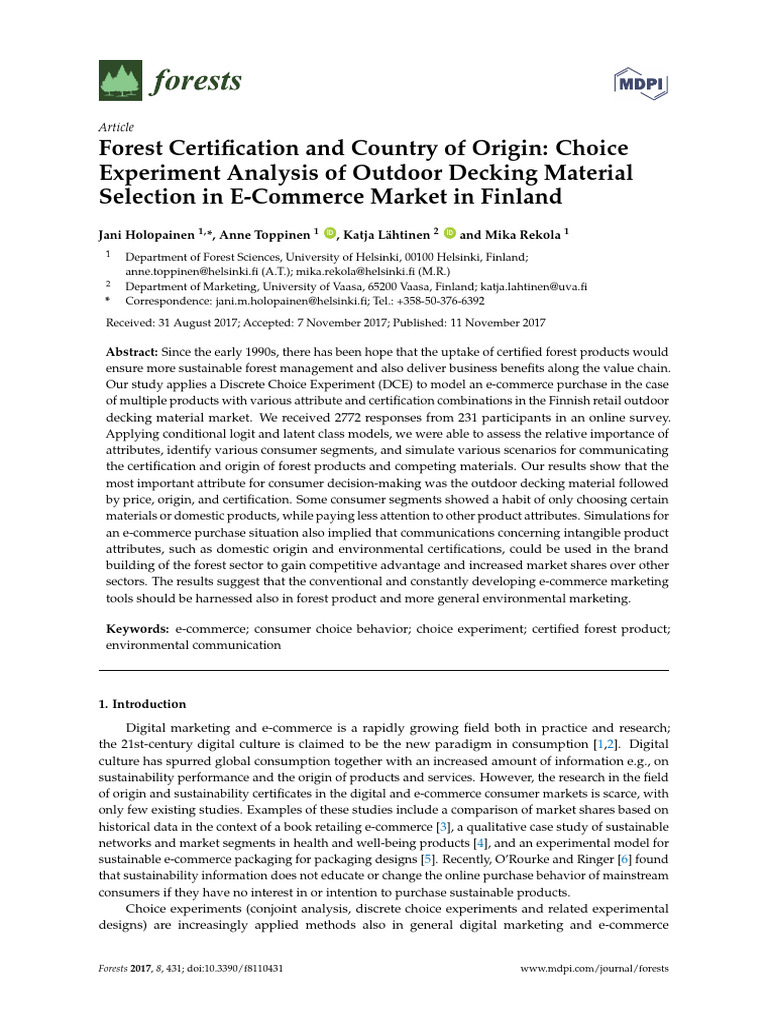Forest Certification and Country of Origin: Choice Experiment Analysis ...