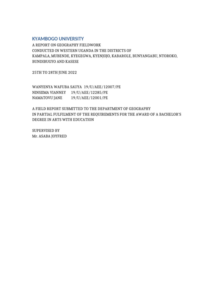 Geography Fieldwork Report Kyambogo University | PDF | Lake | Rift