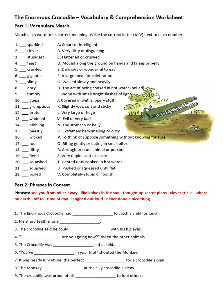 A1 The Enormous Crocodile Worksheet Part 2 | PDF