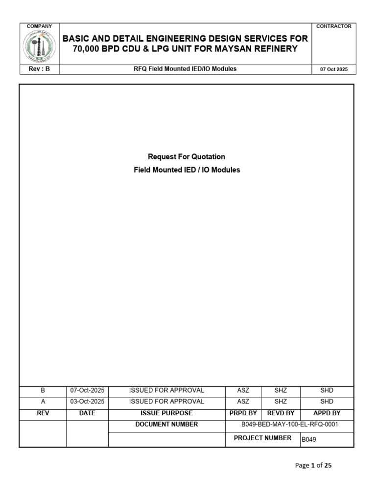 RFQ Field Mounted IED or IO Modules REV B | PDF | Programmable Logic ...