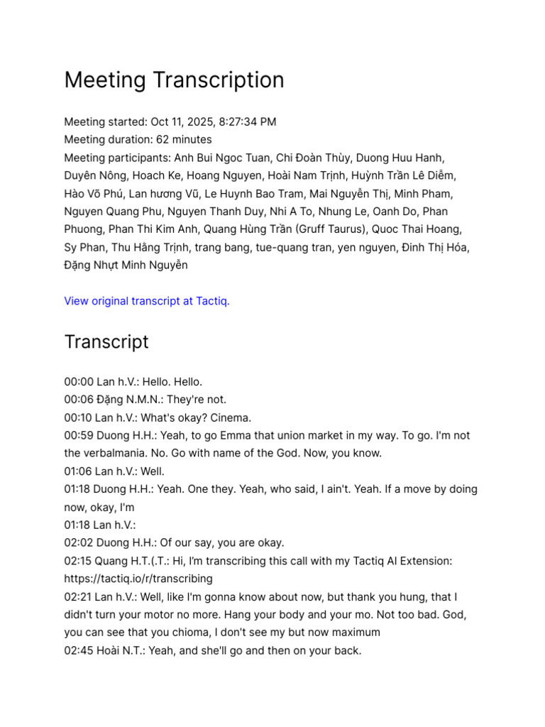 Meeting Transcription 2 Buoi1 | PDF
